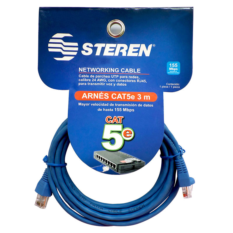 CABLE DE RED ETHERNET EN ARNES CAT5E 3.0M, STEREN 358-5100V