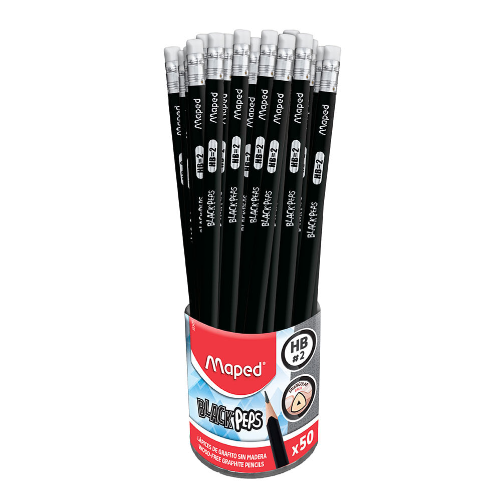 LAPIZ GRAFITO CON GOMA #2 TRIANGULAR BLACK'PEPS EXTRUIDO CON 50 EN BOTE ...
