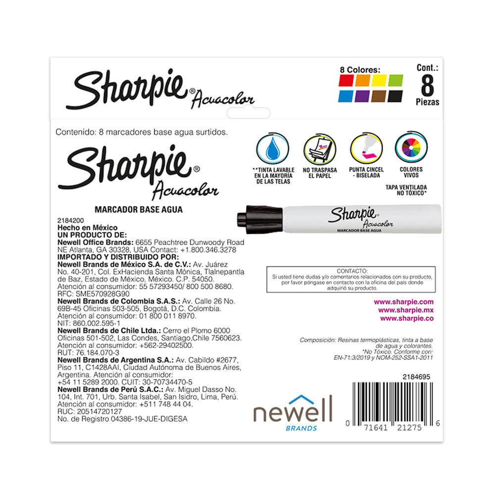 Marcador Base Agua Con 8Pzas Acuacolor 2184200 - Ofix