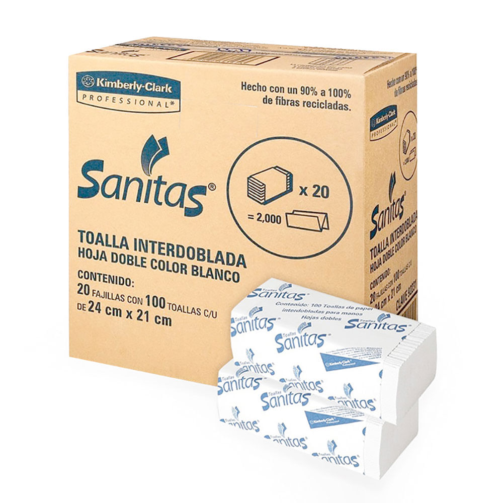 Toalla Interdoblada 100Hjs Blanca Sanitas Caja 20 Paquetes 92231 - Ofix